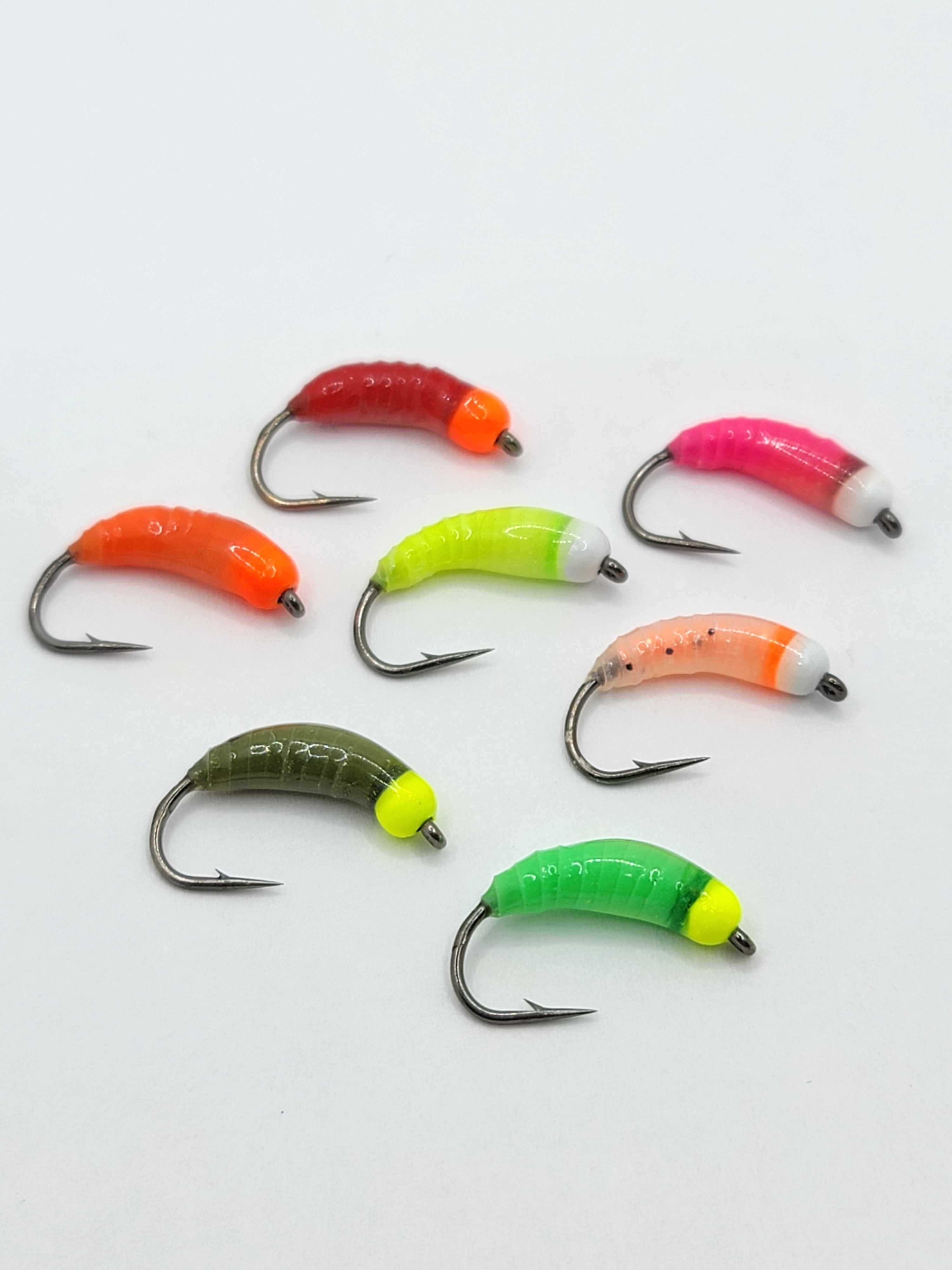Tungsten Larvae 7 piece Assortment Pack - #8 Hook – River Roe Tackle Co.